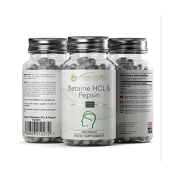 Herb-Ology Betaine HCL & Pepsin Capsules | 120 Betaine Hydrochloride ...