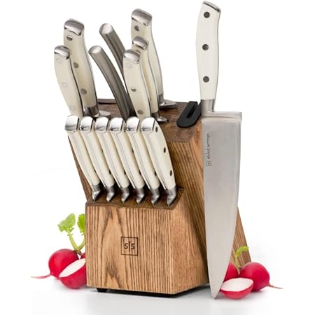 Amazon.com: White Knife Set with Block - 14 Piece Forged Stainless ...