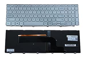 New with Frame US Layout Silver Laptop Keyboard with Backlit (Big Enter Key) for Dell Inspiron ...