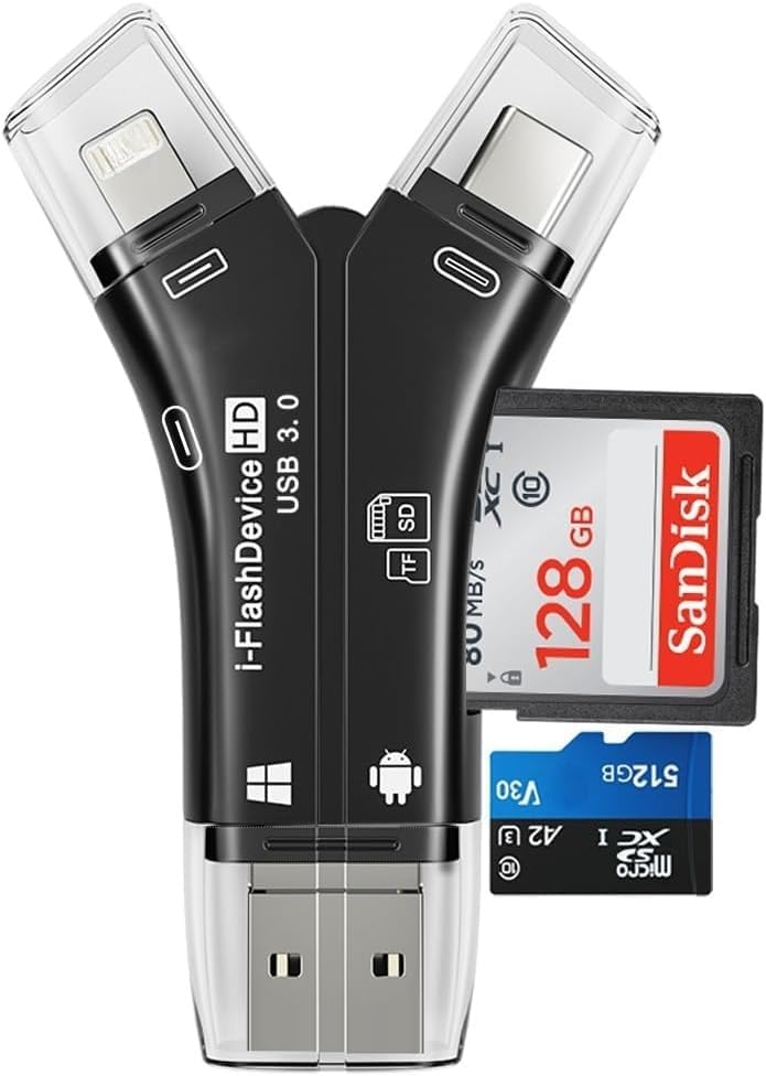 Amazon.com: 4-in-1 USB 3.0 SD/Micro SD Card Reader for iPhone, iPad ...