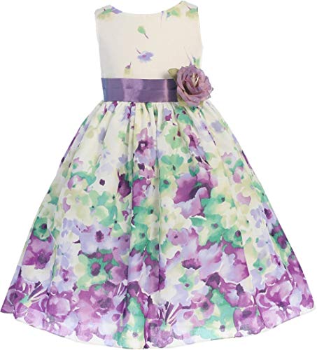 Little Girls Gorgeous Floral Printed Cotton Easter Summer Flower Girl Dress
