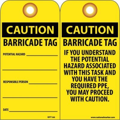NMC RPT166G Caution – Barricade TAG – [Pack of 25] 3 in. x 6 in. 2 ...