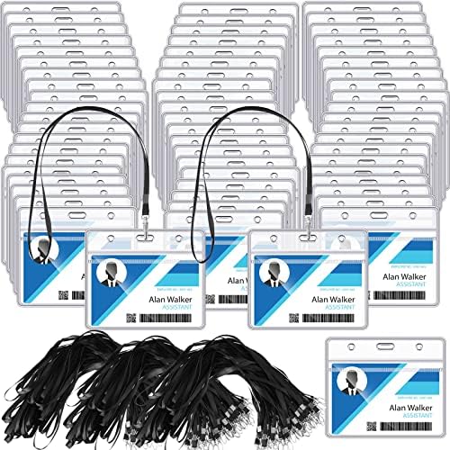 200 Pcs Name Tag Lanyards Holders Clear Plastic ID Badge Holder ...