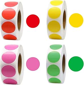 2000 pièces (4 rouleaux) Autocollant à Point de Code Couleur, Rondes ...