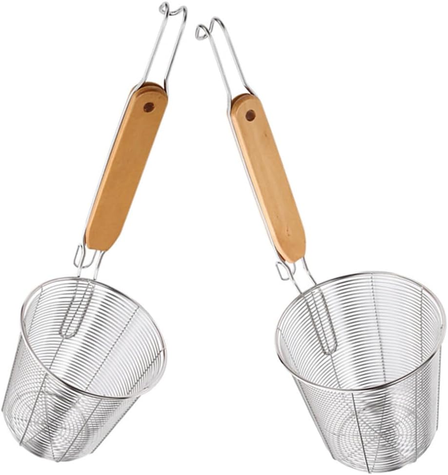 Amazon.com: 2pcs Kitchen Spider Strainer, Mesh Pasta Basket with Wooden ...