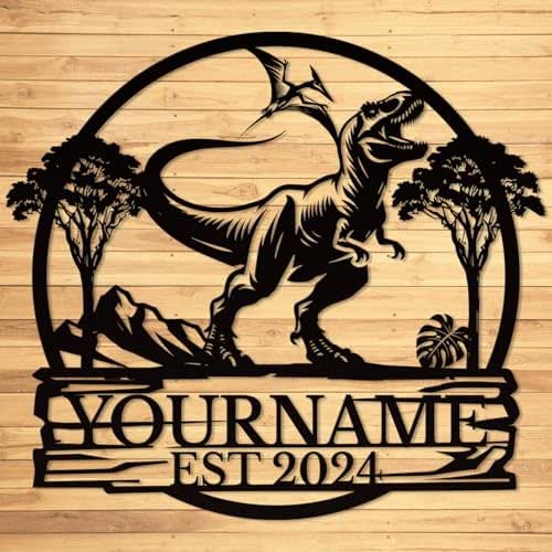 Amazon.com: Custom Dinosaur Metal Name Signs,Dinosaur Art Lover Metal ...