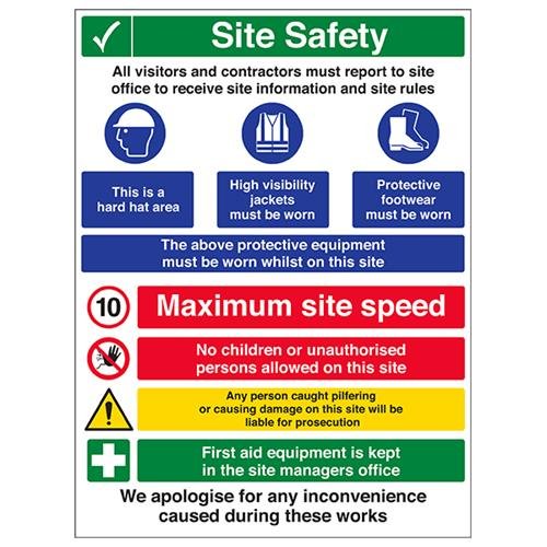 V Safety Multi Hazard Site Safety 10Mph Warning Sign - 600mm x 800mm ...