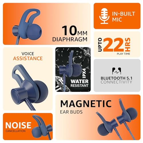 amazon basics in-Ear Wireless Neckband with Mic, Up to 22 Hours Play ...