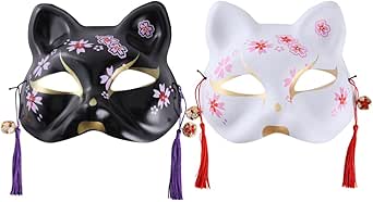 Amazon.com: BESPORTBLE Japanese Fox Mask: 2Pcs Japanese Fox Kabuki ...