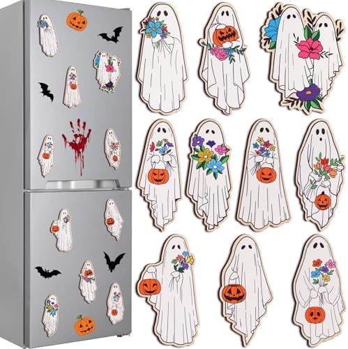 Amazon.com: Saysurey 10 Pcs Ghost Halloween Refrigerator Magnets Wood ...
