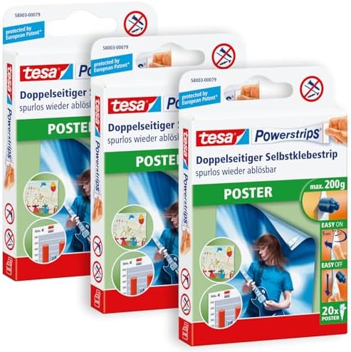 tesa Powerstrips® Poster Adhesive Strips, Max. 200 g, Residue-Free on ...