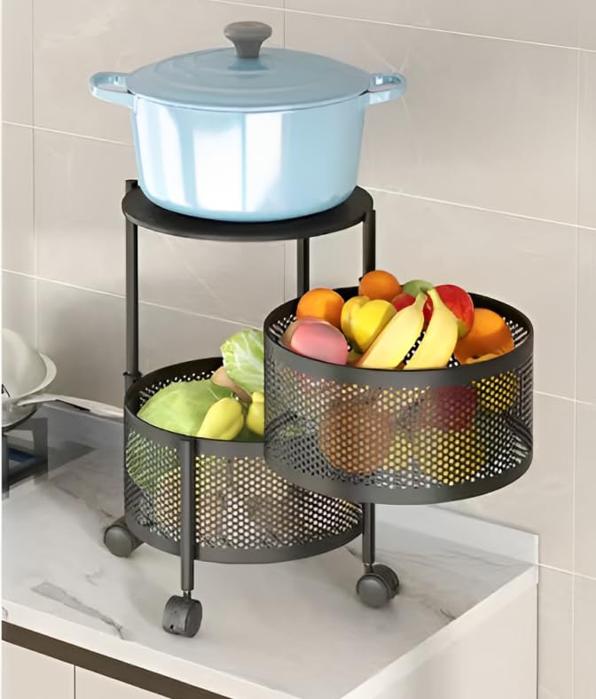 Kitchenwell Round Multi-Purpose Rotatable Trolley Storage Organizer ...