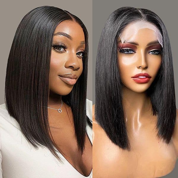 Amazon.com : Bob Human Hair Bob Wig 13x4 180% Density 14inch Lace ...