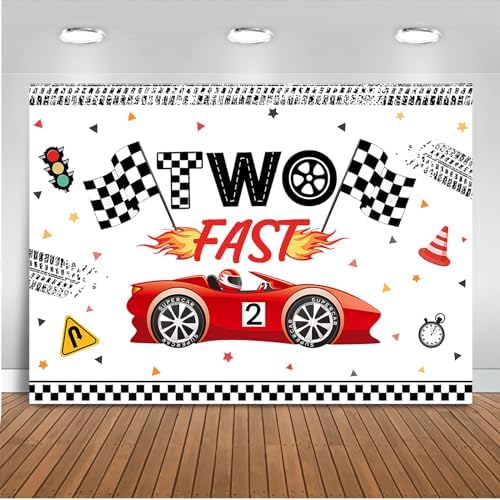 Amazon.com : Mocsicka Two Fast Birthday Backdrop Racing Car 2nd ...