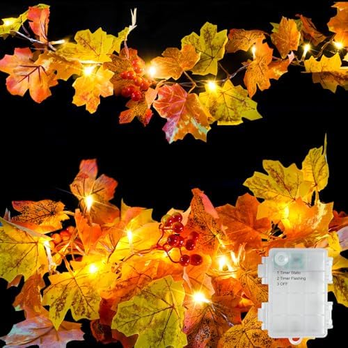 Amazon.com: Fall Garland with Lights Plug in String Lights, Autumn Leaf ...