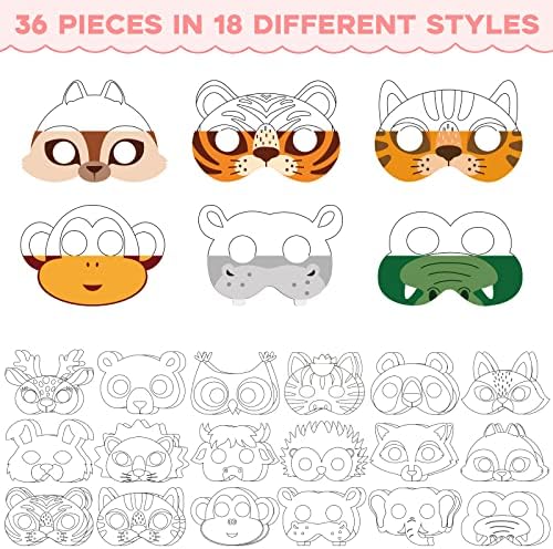 Amazon.com: 36 Pcs Jungle Theme Animal Masks for Kids DIY Graffiti ...