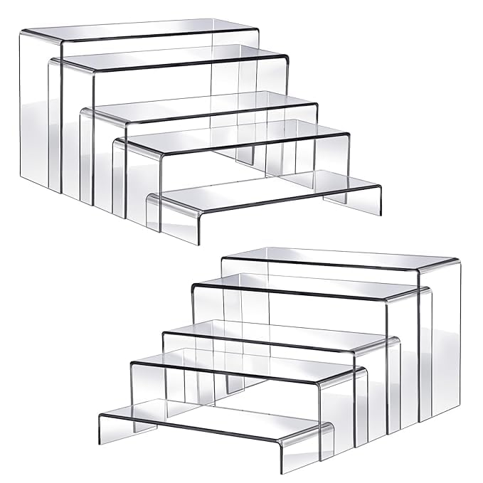 BIGIMALL Acrylic Display Risers 2 Set 10 pcs Widen Clear Square ...