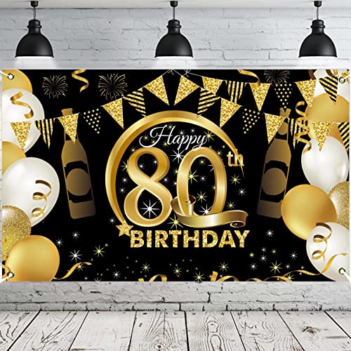 80th Happy Birthday Backdrop Banner, 80th Birthday Party Decoration ...