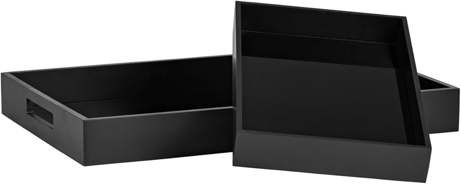 Amazon.com: Juego de 2 bandejas otomanas negras – Bandejas de madera ...