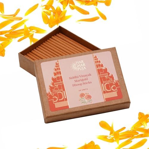 Har Ghar Puja Dhoop Sticks for Pooja, 60 Count – Vinayak Marigold, 9cm ...