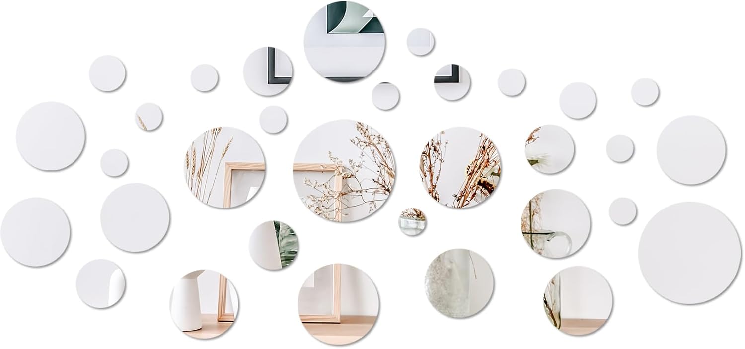 Amazon.com: CEYAZYE Wall Mirror, Circle Mirror Tiles Self Adhesive, 32 ...
