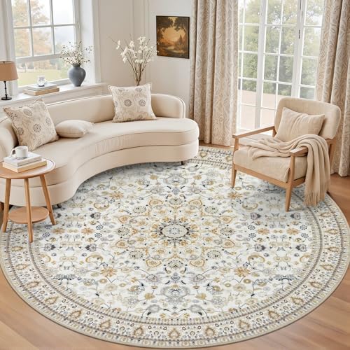 Amazon.com: Round Area Rug for Living Room: 4 ft Washable Vintage Boho ...