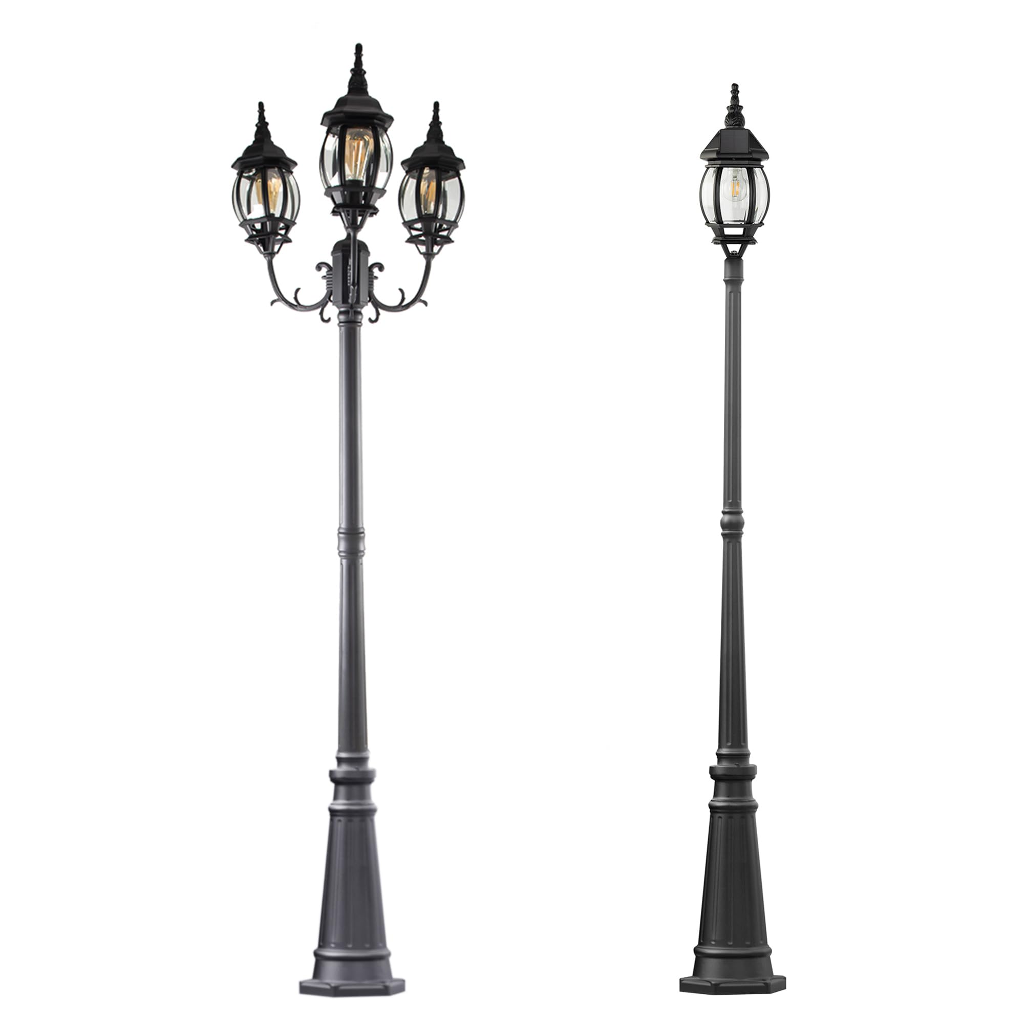 LUTEC Hardwired Outdoor Post Light with Triple-Head+Solar Lamp Post ...