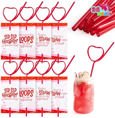 Amazon.com: JOYIN 36 Pack Valentines Day Gift Cards with Straws, Heart ...