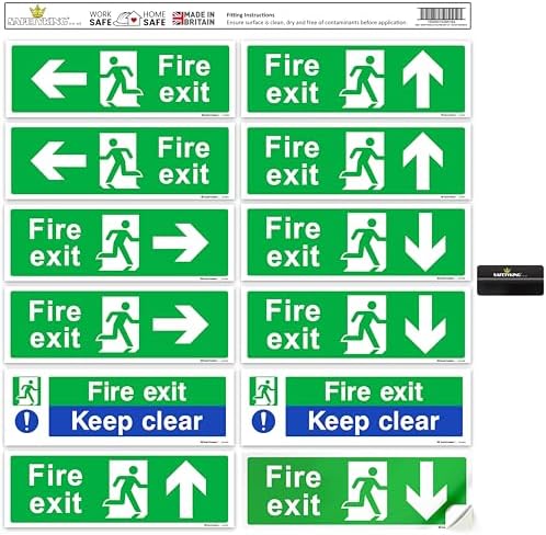 SAFETYKING® 16 Piece Fire Exit Signage kit 30cm x 10cm | Self Adhesive ...
