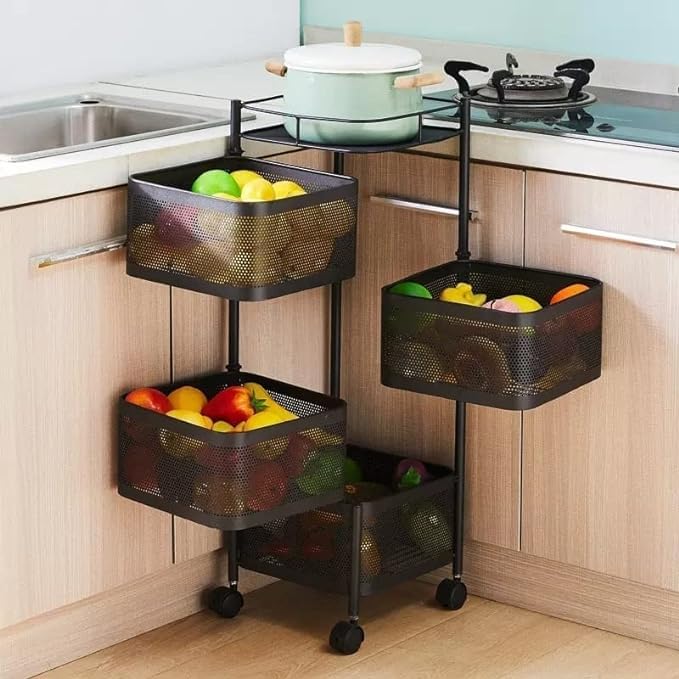 Homeor Multi-Purpose Mesh Rotating Trolley Storage Organizer & Kitchen ...