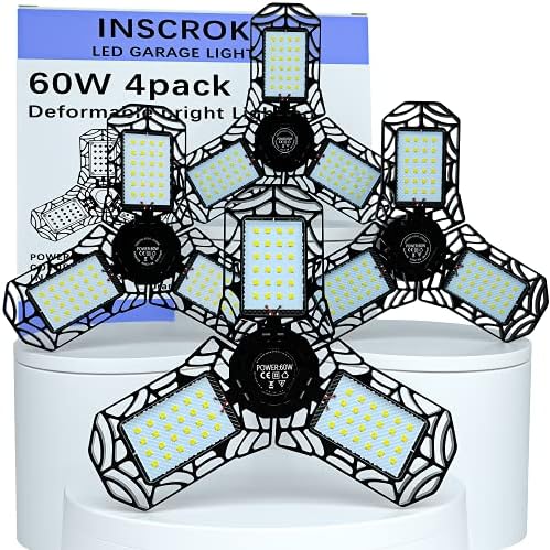 4-Pack Garage Light, 80W LED Garage Lights,8000LM 6500K Deformable LED ...