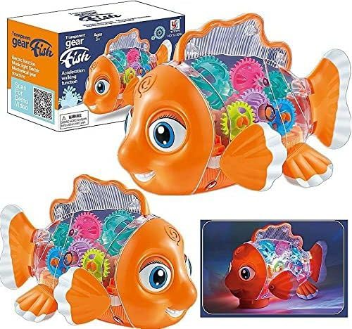 Bestie Toys Transparent Gear Fish Toy Musical Electric Fish Toy for ...