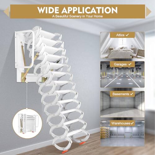 Retractable Loft Access Ladder, 12 Steps Attic Ladder Pull Down System ...
