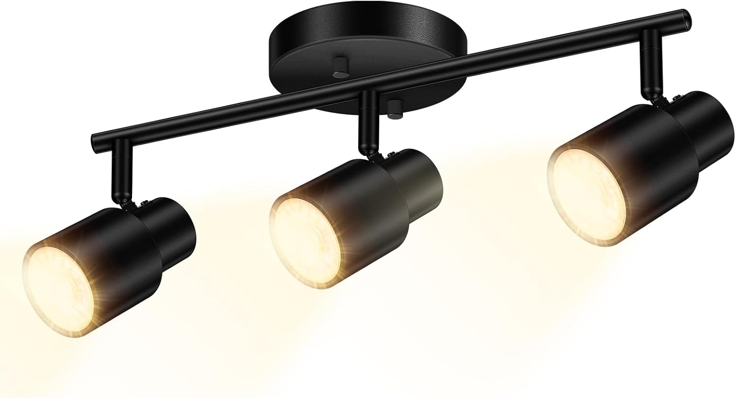 BoostArea LED 3 Light Track Lighting Kit,Black 3 Way Ceiling Spot ...