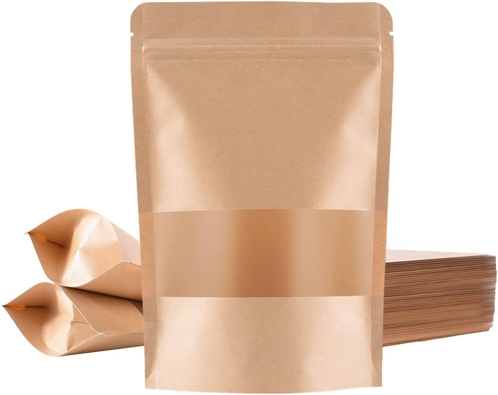 FDGAUCA 100pcs Sachet Kraft Standable Sachet zip Kraft Avec Fenêtre ...