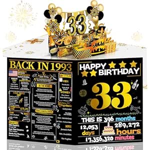 Amazon.com: Joycard 33rd Birthday Card for Women Men, 3D Pop Up Happy ...