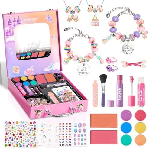 Kids Makeup & Jewelry Kit for Girls - Washable Real Cosmetics Set with ...