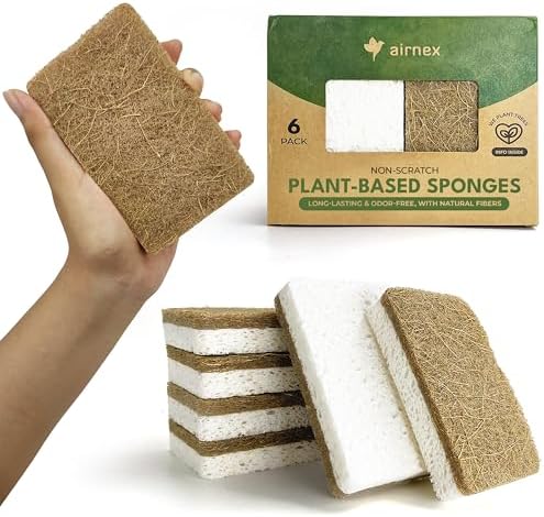 Biodegradable Natural Kitchen Sponges Pack of 6 - Cellulose and Coconut ...