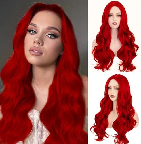 Amazon.com: Daiaces Red Wig for Women 26 inch Long Red Wig Middle Part ...