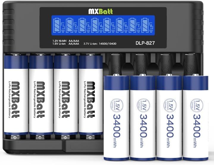 Amazon.com: MXBatt AA Batteries Rechargeable Lithium with Charger 8 Bay ...