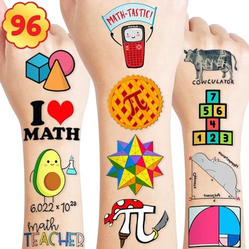 Amazon.com : 96 PCS Funny Cute Math Formula Symbols Temporary Tattoos ...