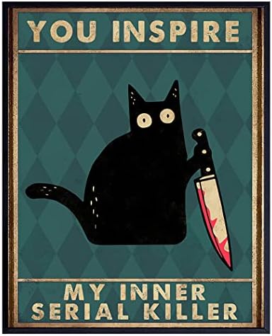 Amazon.com: Funny Cat Wall Art & Decor - Cat Gifts for Women - Black ...