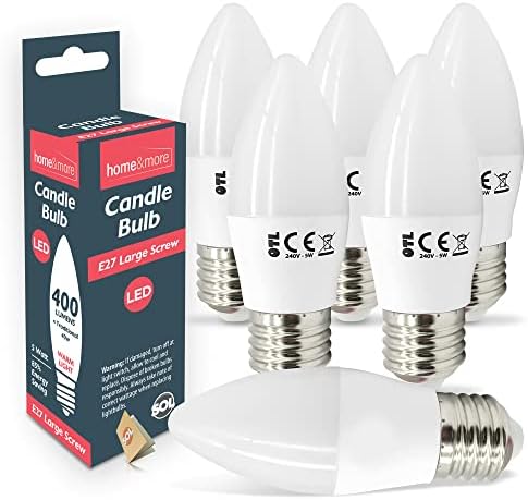 SOL 6pk Candle Bulb E27 Large Screws - 5W Energy Saving LED Bulbs for ...
