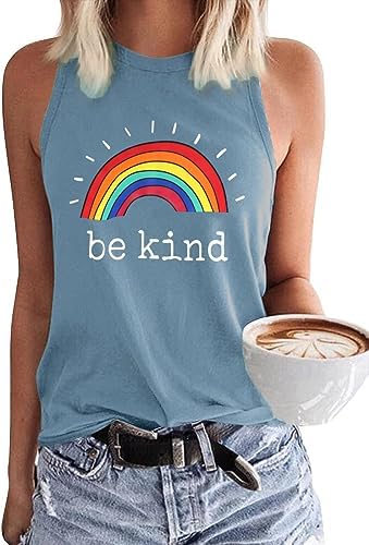 Amazon.com: Be Kind Loose Fit Tank Tops for Women Rainbow Graphic ...