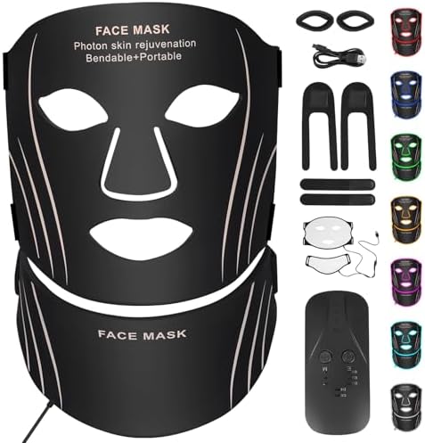 LED Light Therapy Face & Neck Mask, Led Face Light Therapy Mask with 7 ...