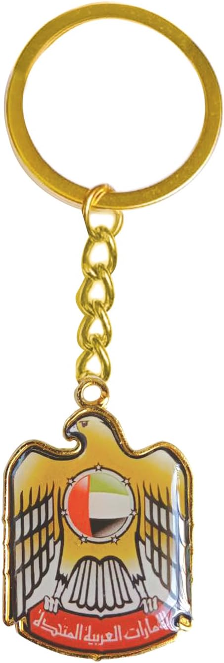 UAE National Emblem Keychain, Gold Metallic Eagle Logo Design, 10cm ...