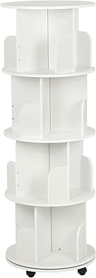 6 Tier Rotating Bookshelf, 360° Solid Wood Rotating Stackable Shelves ...