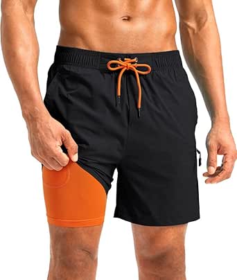 Buy G Gradual Mens Swim Trunks with Compression Liner 5 inch Inseam ...