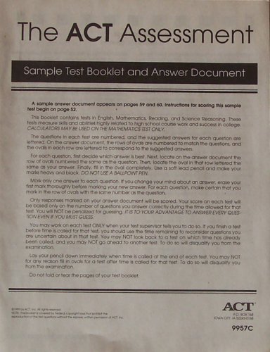 The ACT Assessment (9957C - Sample Test Booklet): ACT Inc.: Amazon.com ...
