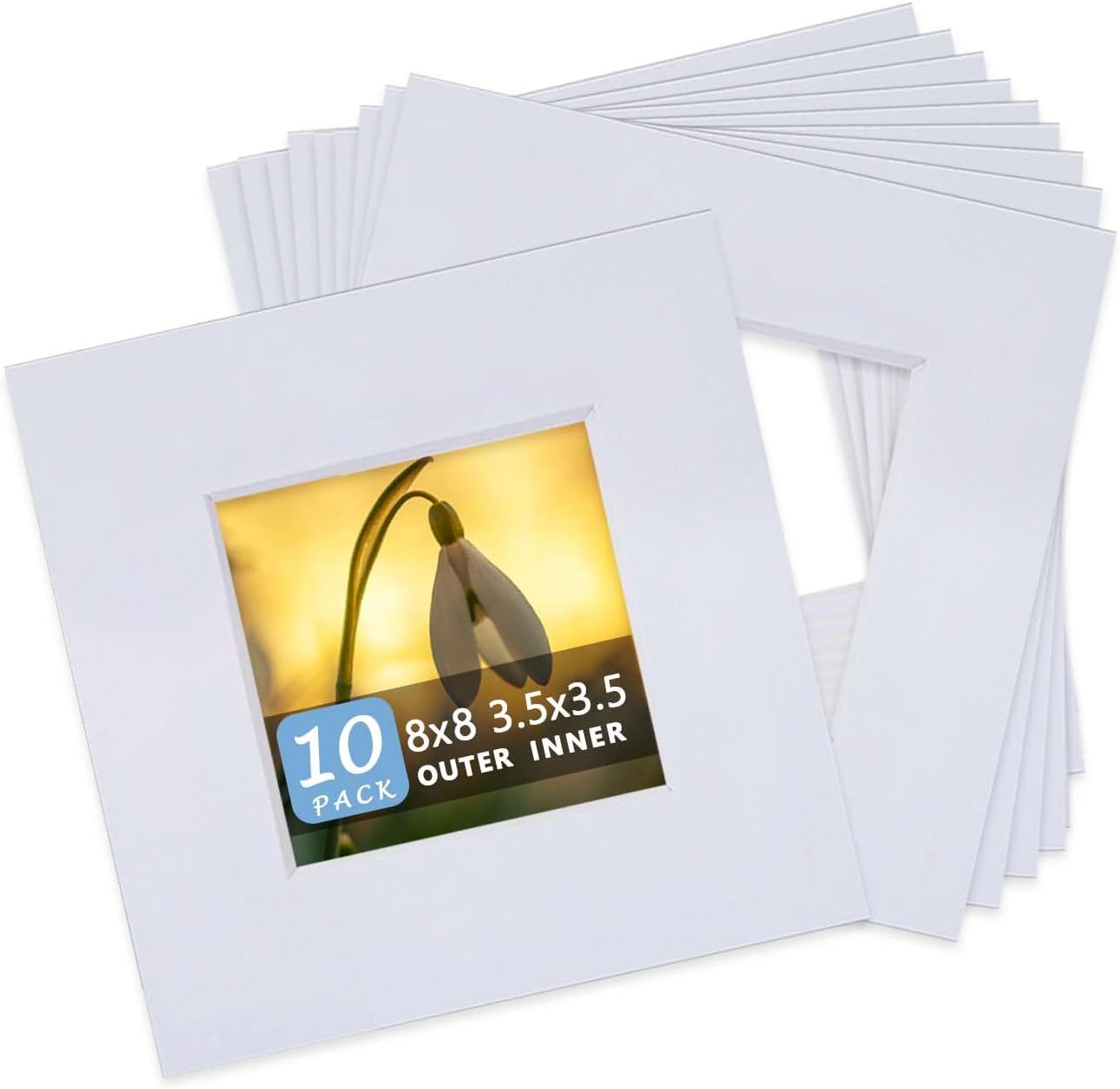 Amazon.com: Somime 10 Pack Pre-Cut 8x8 White Picture Mats for 4x4 Photos - White Core Bevel Cut ...